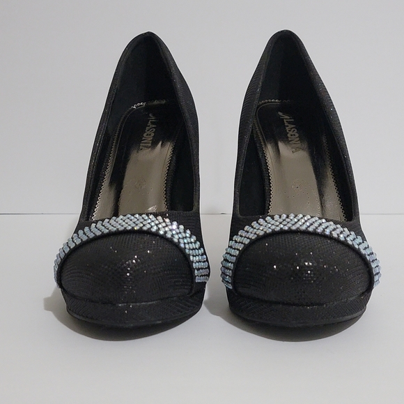 Lasonia | Shoes | Lasonia Black Heels With Silver Decorations | Poshmark